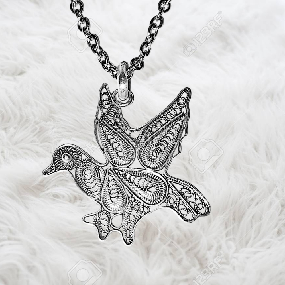 Silver Filigree Dove Necklace - Gem